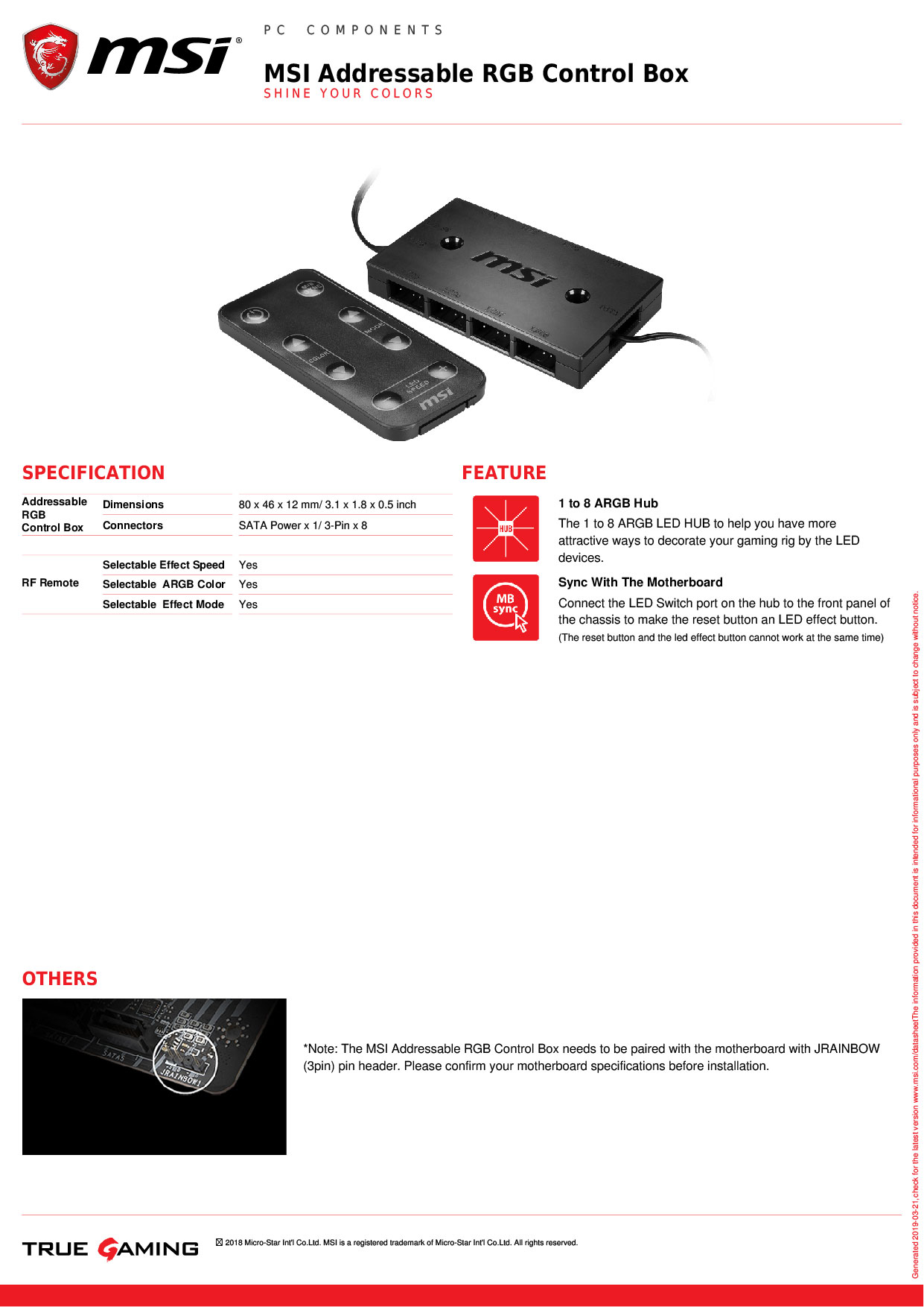 MSI Addressable RGB Control Box with Remote Control | IT World