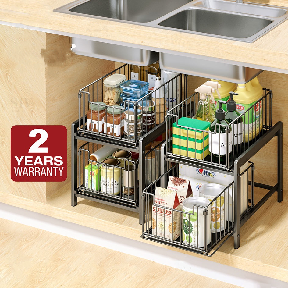 2-Tier Under Sink Cabinet Organizer with Pull Out Sliding Storage ...