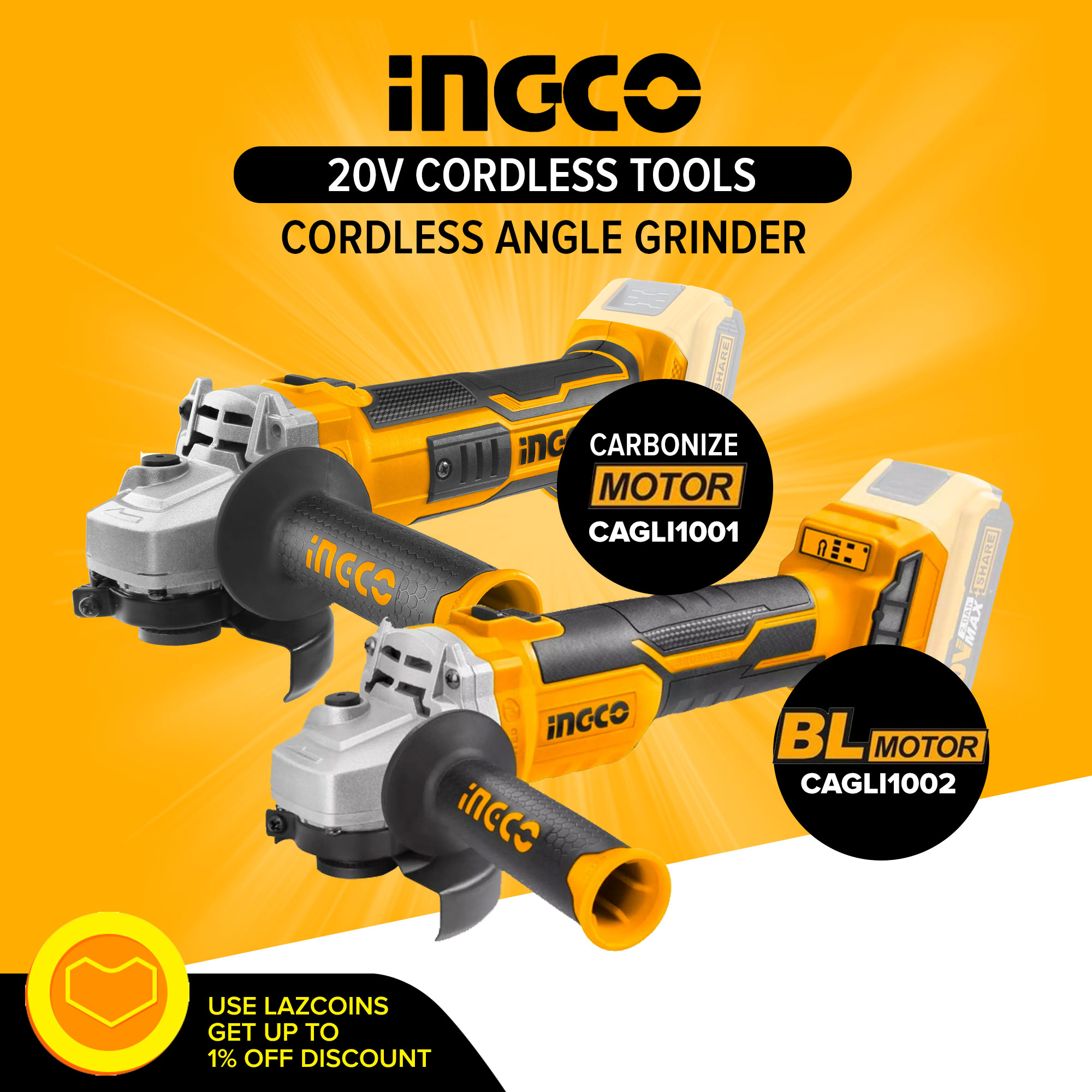 Ingco CAGLI1001 / CAGLI1002 / CAGLI10022 20V Lithium-Ion Cordless Angle ...