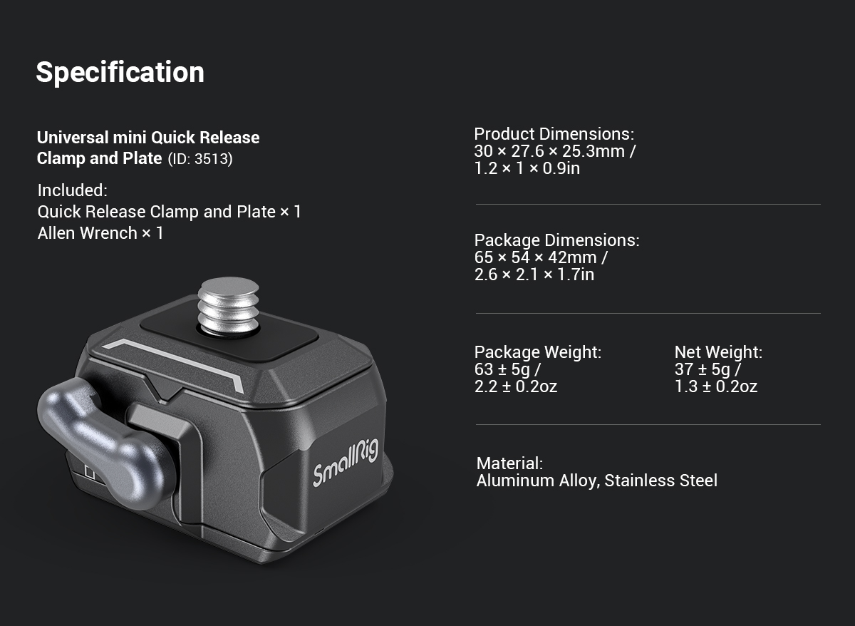 SmallRig HawkLock Drop-in Universal Mini QR Quick Release Plate and Cl ...
