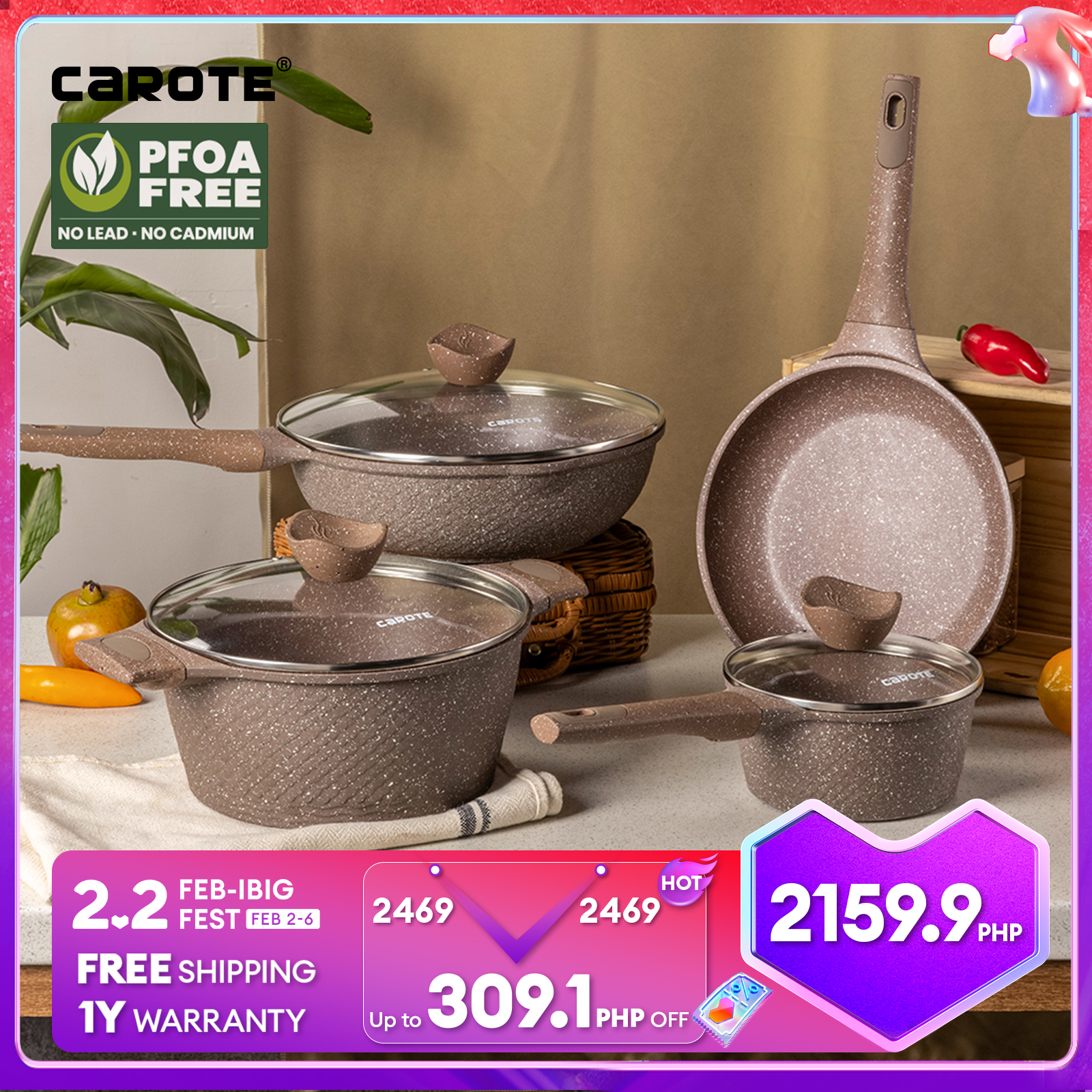Carote Non Stick Granite kitchen wear cookware set 4 pieces kaldero pot ...