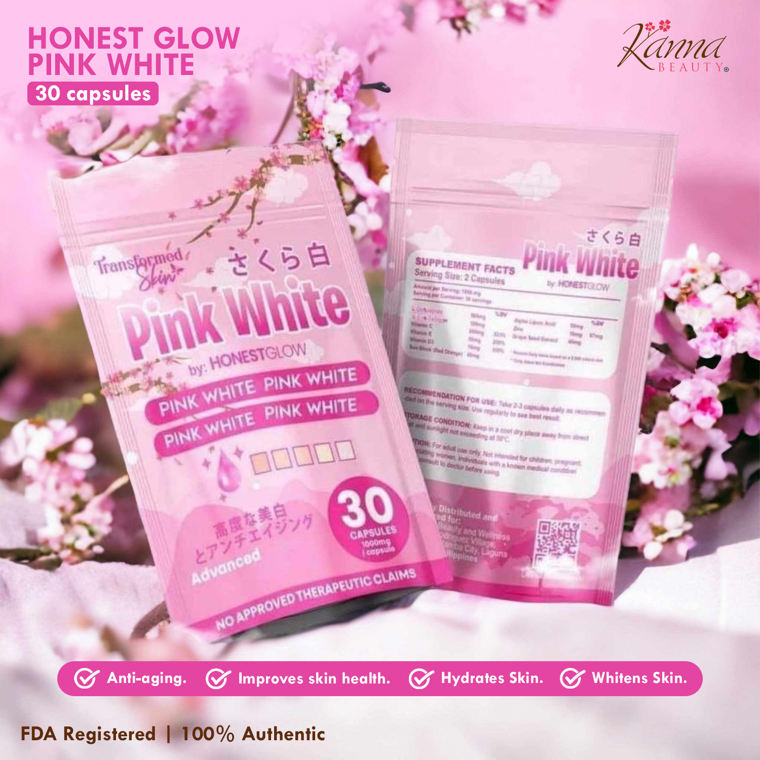 Honest Glow Pink White | Glutathione Capsule | 30capsules – Kanna Beauty