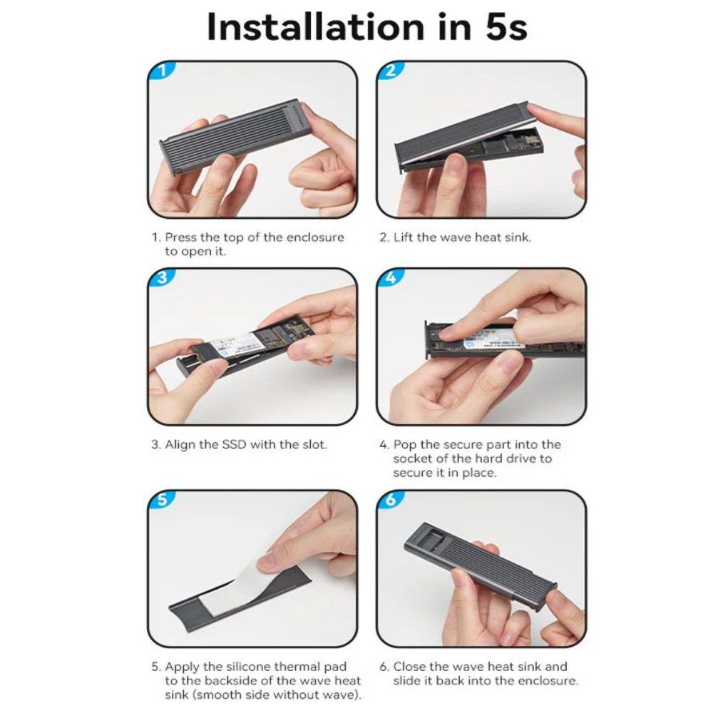 Vention M.2 NVMe SSD Enclosure to USB 3.1 Gen 2 Type C with Heat Sink ...