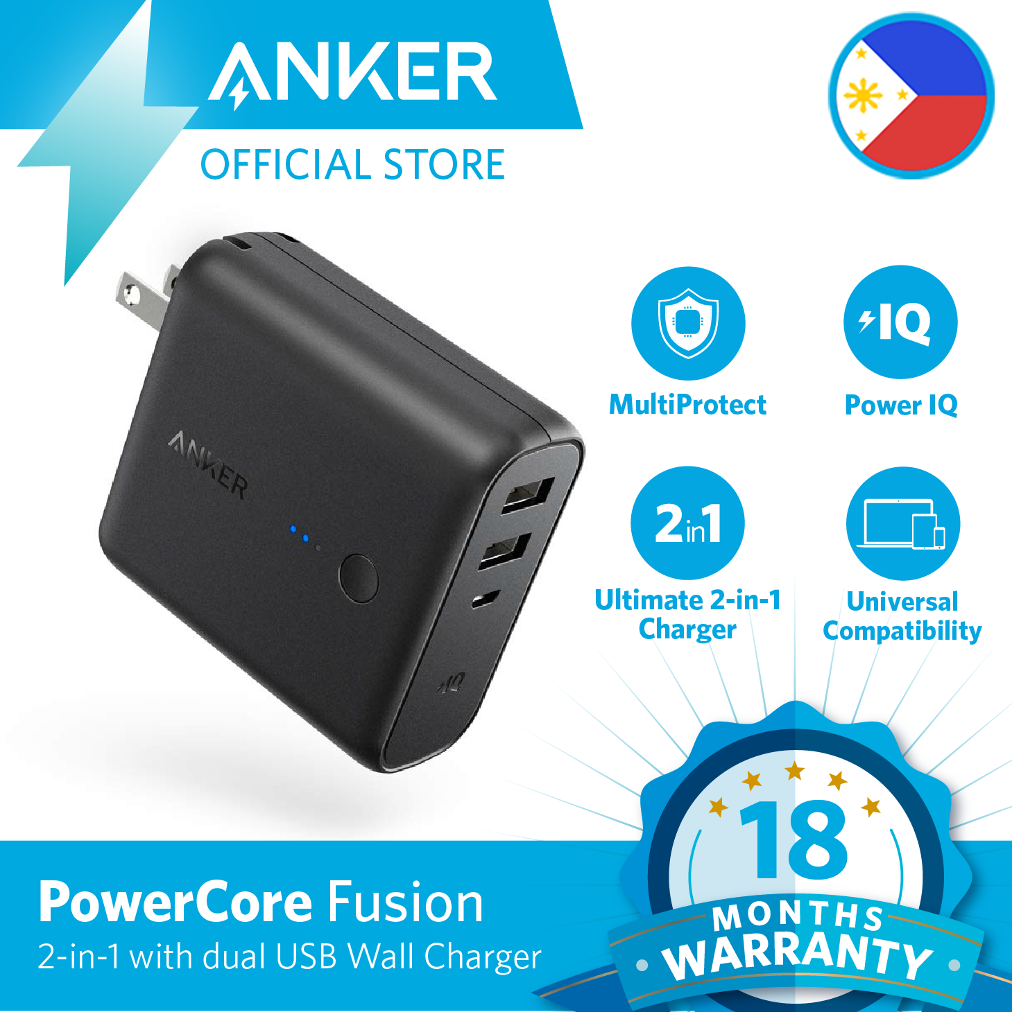 Anker PowerCore Fusion 5000 Wall Charger + Powerbank, Portable Charger ...
