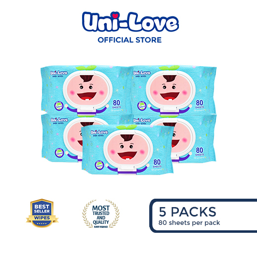 UniLove Unscented Baby Wipes 80's Pack of 5