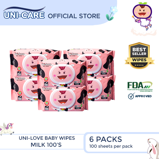 UniLove Milk Scent Baby Wipes 100's Pack of 6