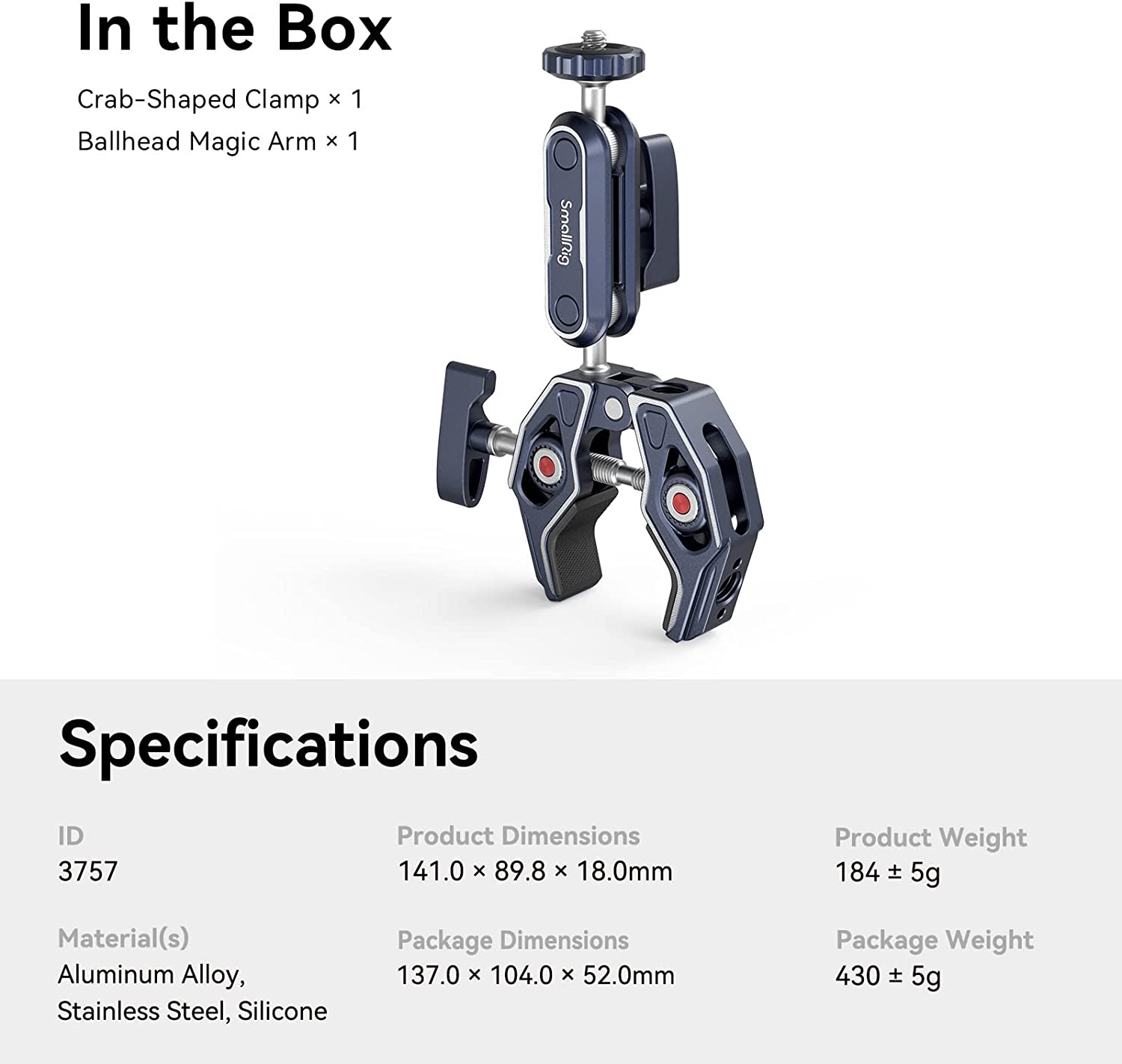 SmallRig Crab-Shaped Clamp with Ballhead Magic Arm with 3.5Kg Load Cap ...