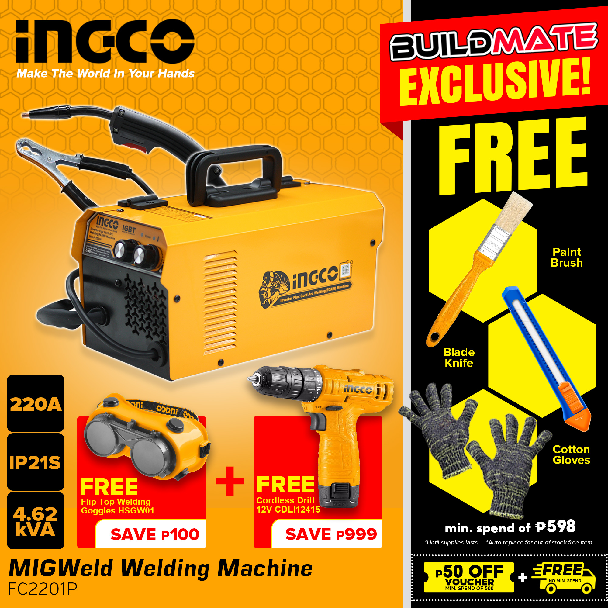 [SALE!] INGCO Portable Inverter Flux Cord Arc Welding Machine Mig ...