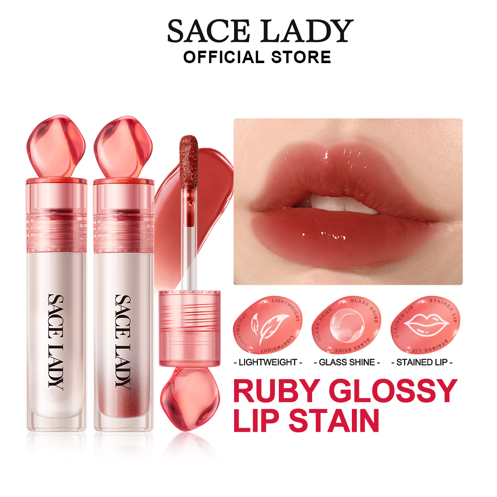 SACE LADY Ruby Glossy Lip Gloss Lightweight Glass Shine Long Lasting Stained Lip Tint Smooth Lip ...