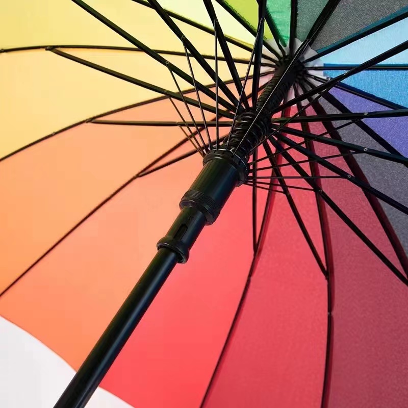 Windproof Rainbow Colorful Umbrella Long Handle Straight Automatic Open ...