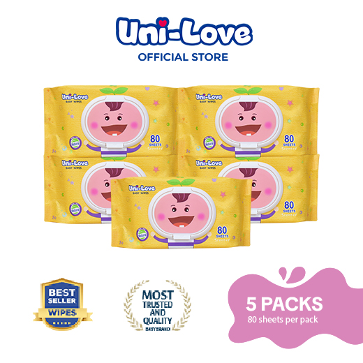UniLove Powder Scent Baby Wipes 80's Pack of 5