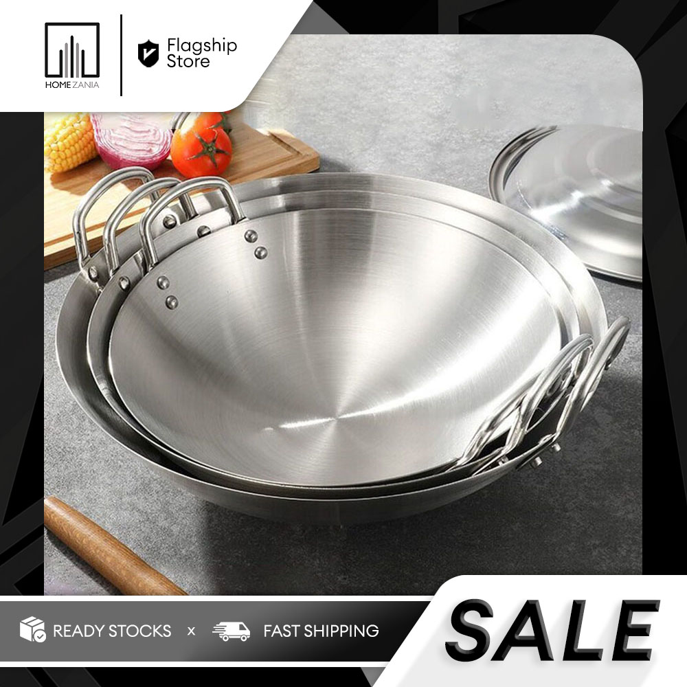 Double Handle Stainless Steel Frying Pan Saute Pan with Easy Clean
