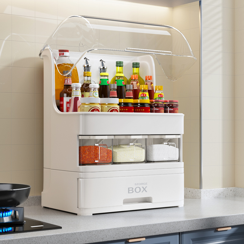 【2 in 1】Kitchen Storage Box Kitchen Dustproof Condiment Storage ...