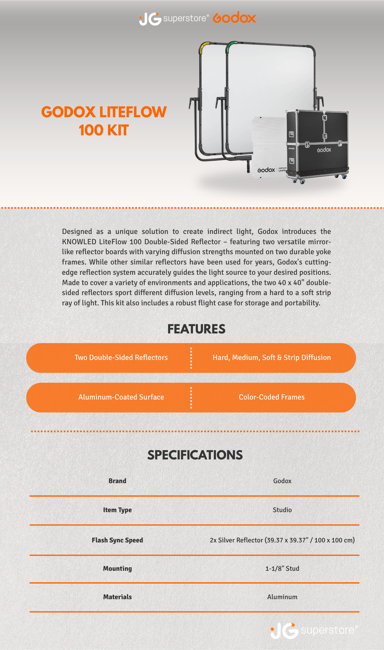 Godox KNOWLED Liteflow 100 Double Sided Reflectors Travel Kit 40 x 40 ...