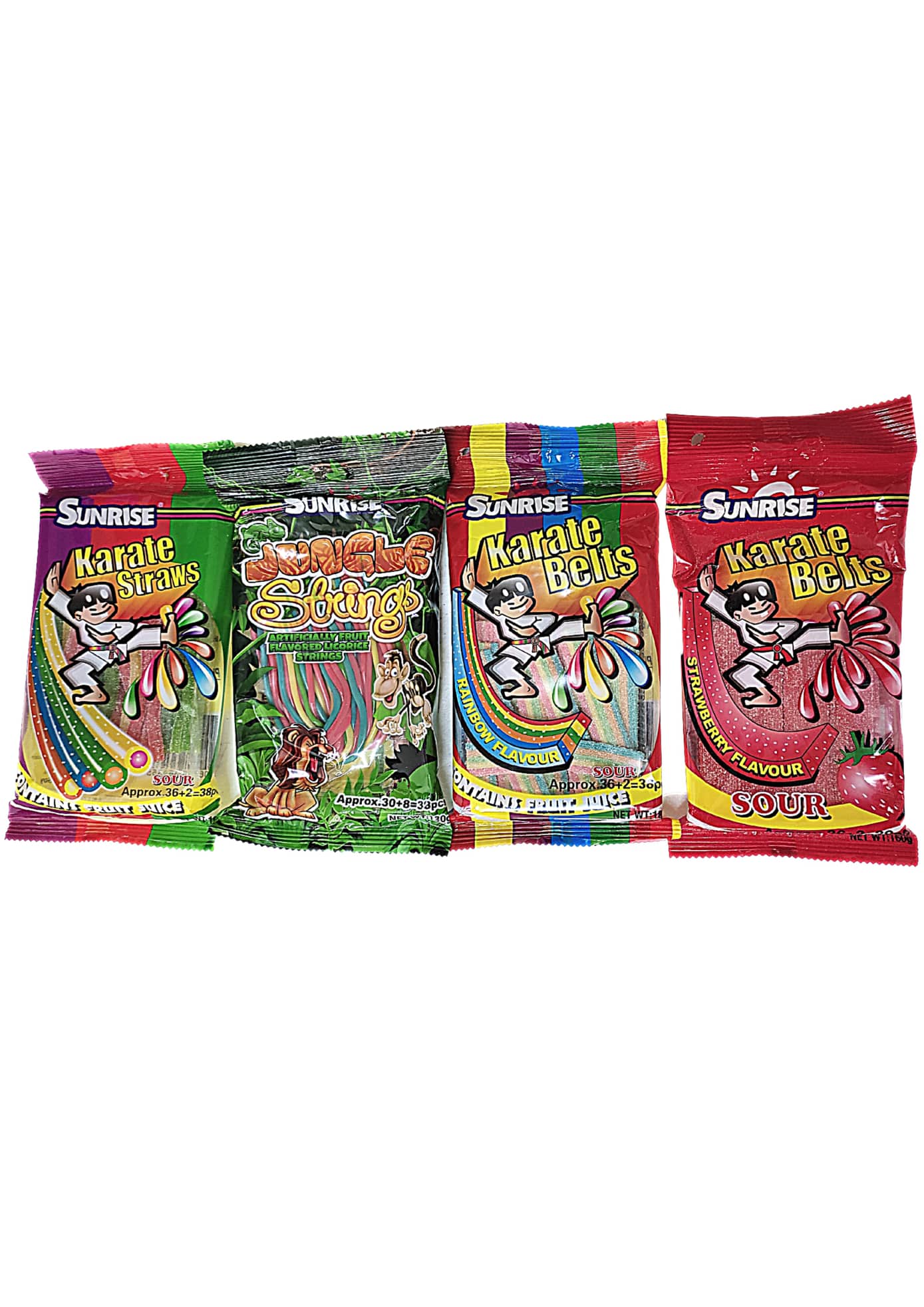 Karate Belts Rainbow Sour Strawberry Jungle Strings Sour Cola Gummies ...