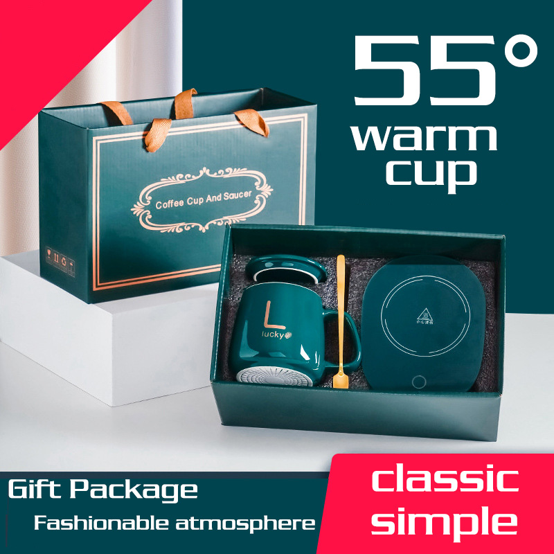 Lucky Ceramic Coffee Cup With Automatic Heating Pad 55°C Coffee Warmer ...