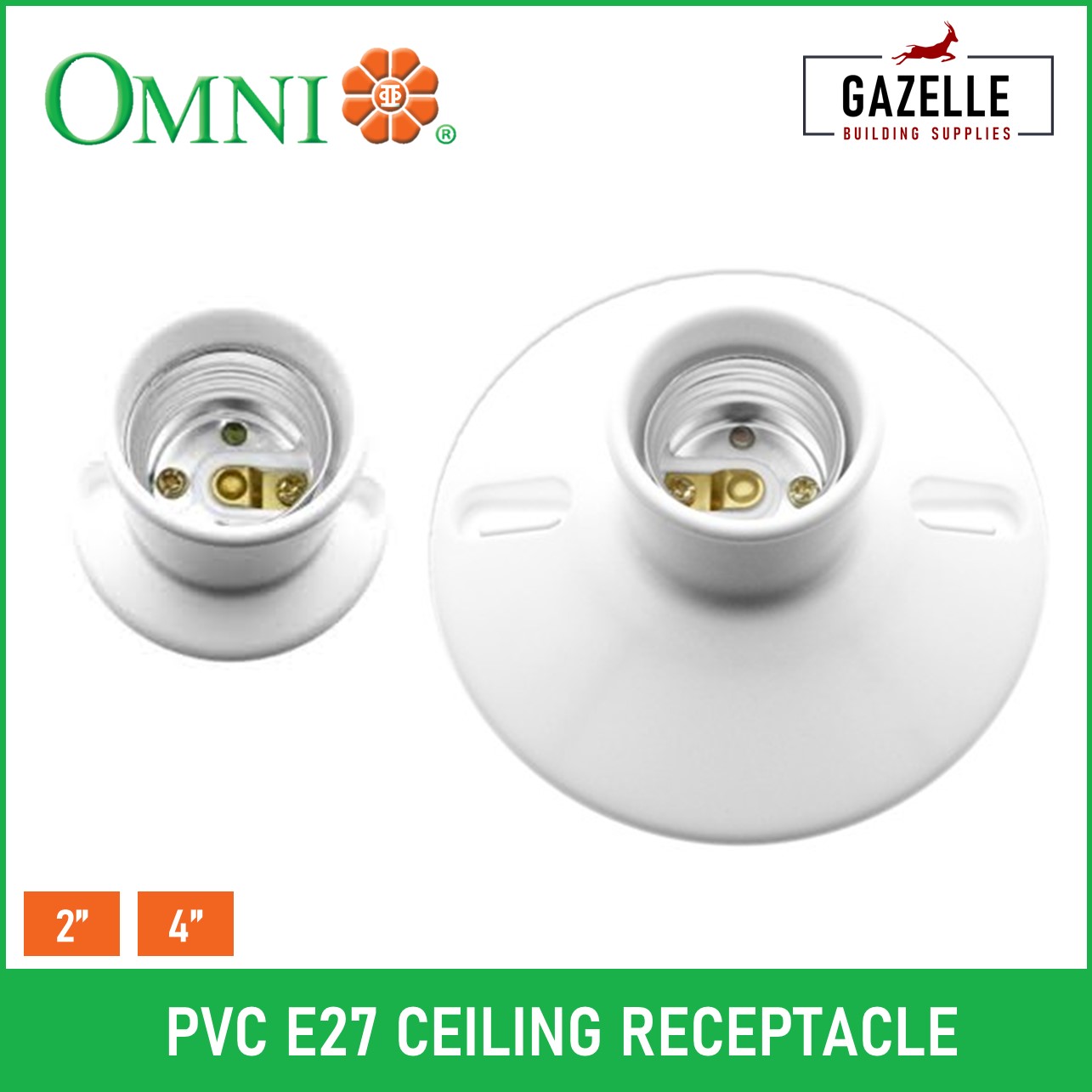 Omni Ceiling E27 Bulb Receptacle 2-1/4" / 4 1/5" Diameter with Screw White- E27-020 / E27-040