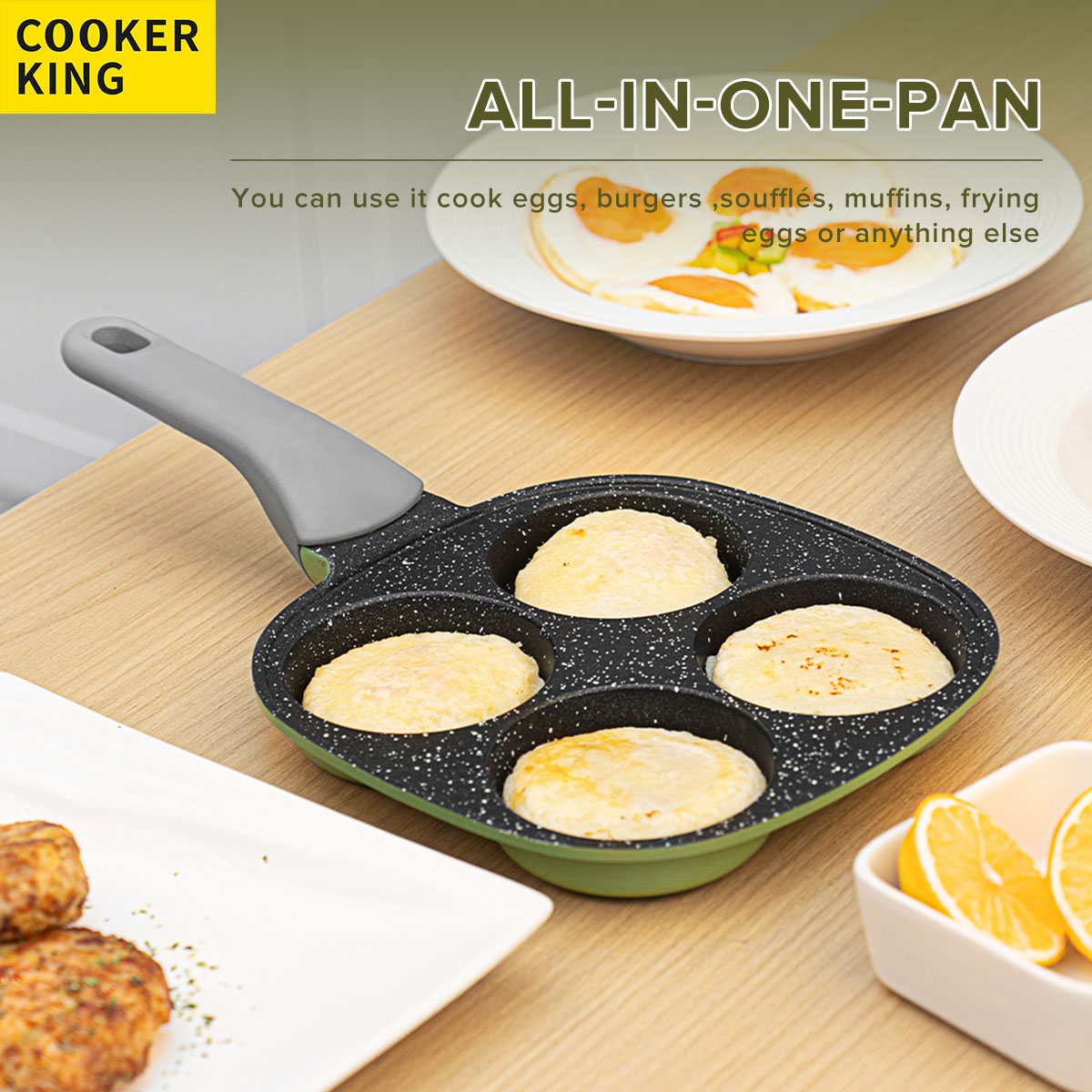 COOKER KING Non Stick 4 in 1 Burger/Egg Pan Japanese Style Breakfast ...