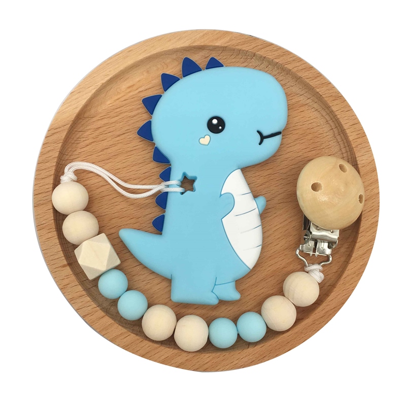 Silicone Baby Teether Holder BPA Free Pacifier Chain Set Dinosaur ...