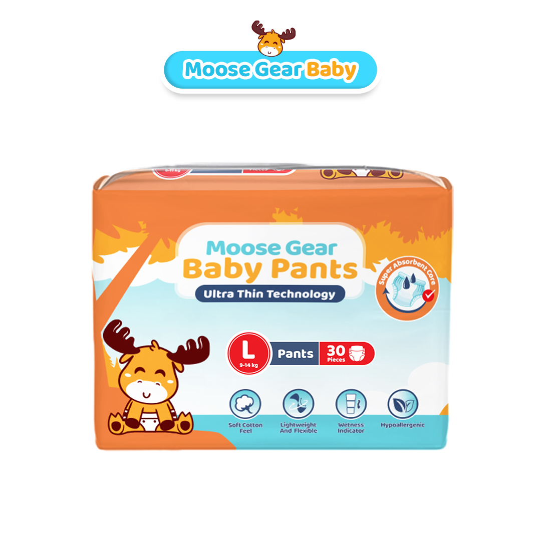 Moose Gear Baby Pants Diaper LARGE 30pcs Hypoallergenic Super Absorbent ...