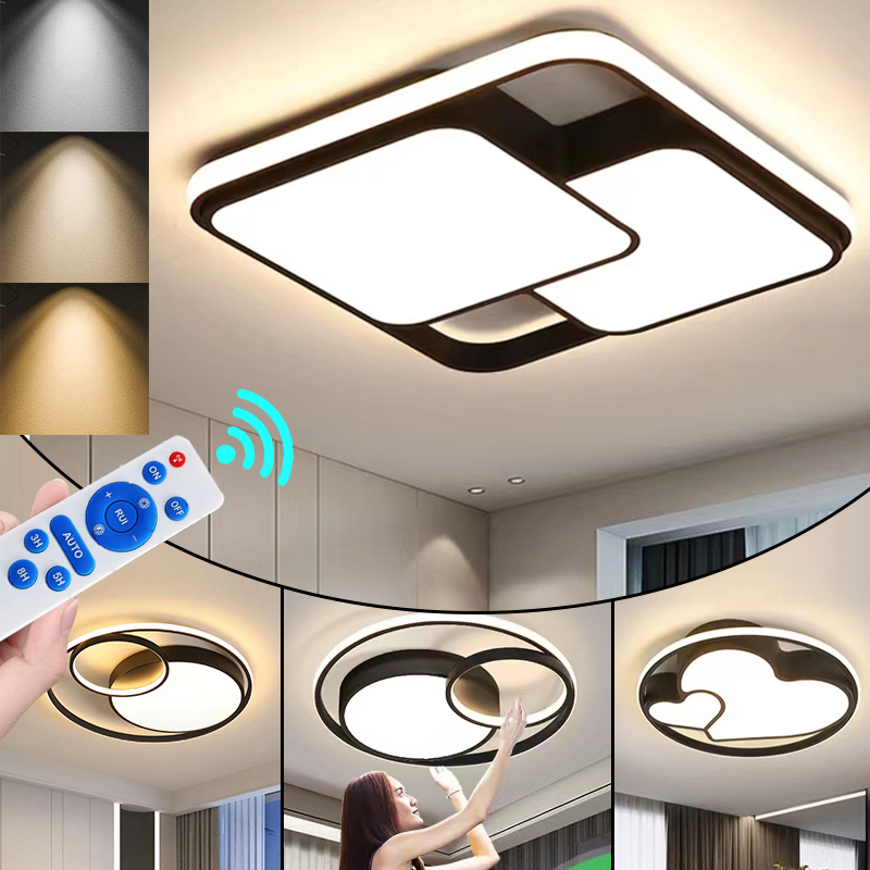 Shop Modern Led Ceiling Light Dimmable With Remote Black Square Ceiling ...