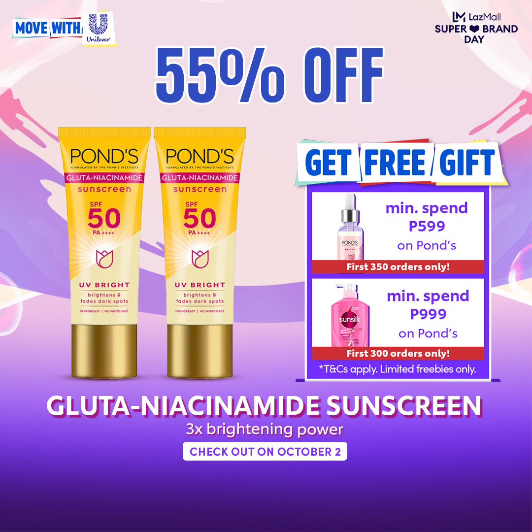 POND's UV Bright Sunscreen SPF 50 PA++++ with Gluta Niacinamide for a ...