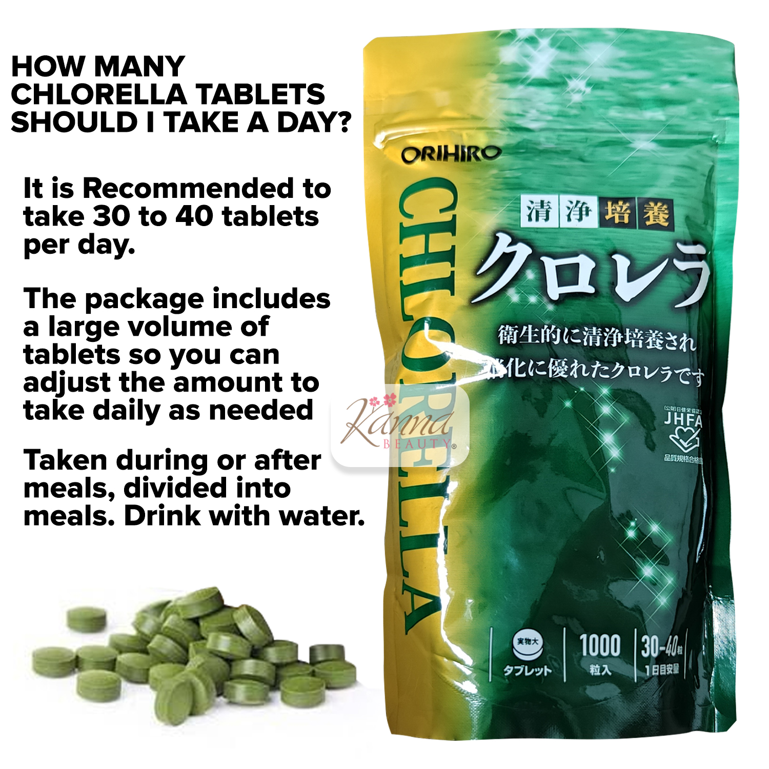 Orihiro clean cultured Chlorella green algae 1000 tablets – Kanna Beauty