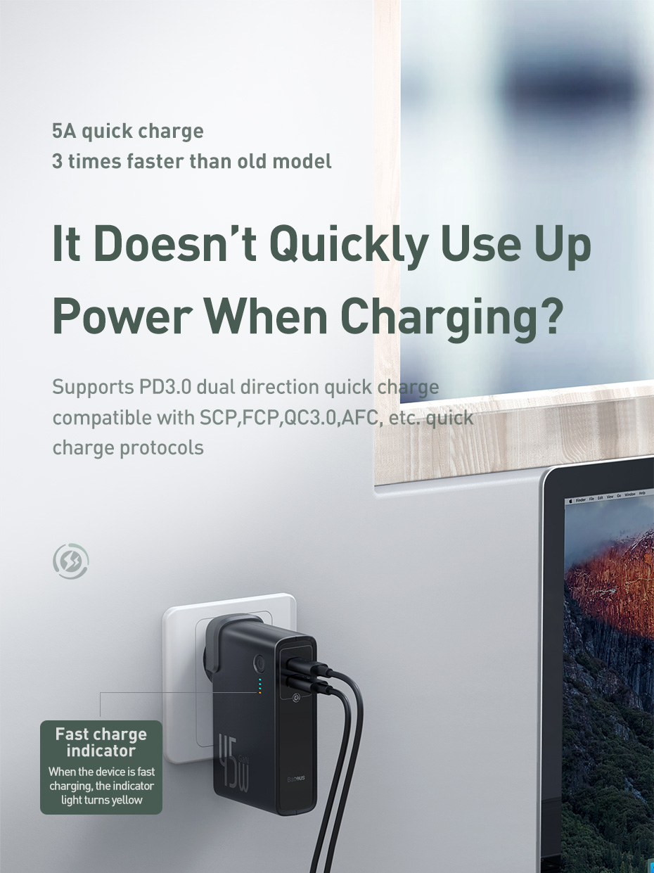 Baseus 45W GaN 2 in 1 Quick Charger & 10000mAh Powerbank PD3.0 ...