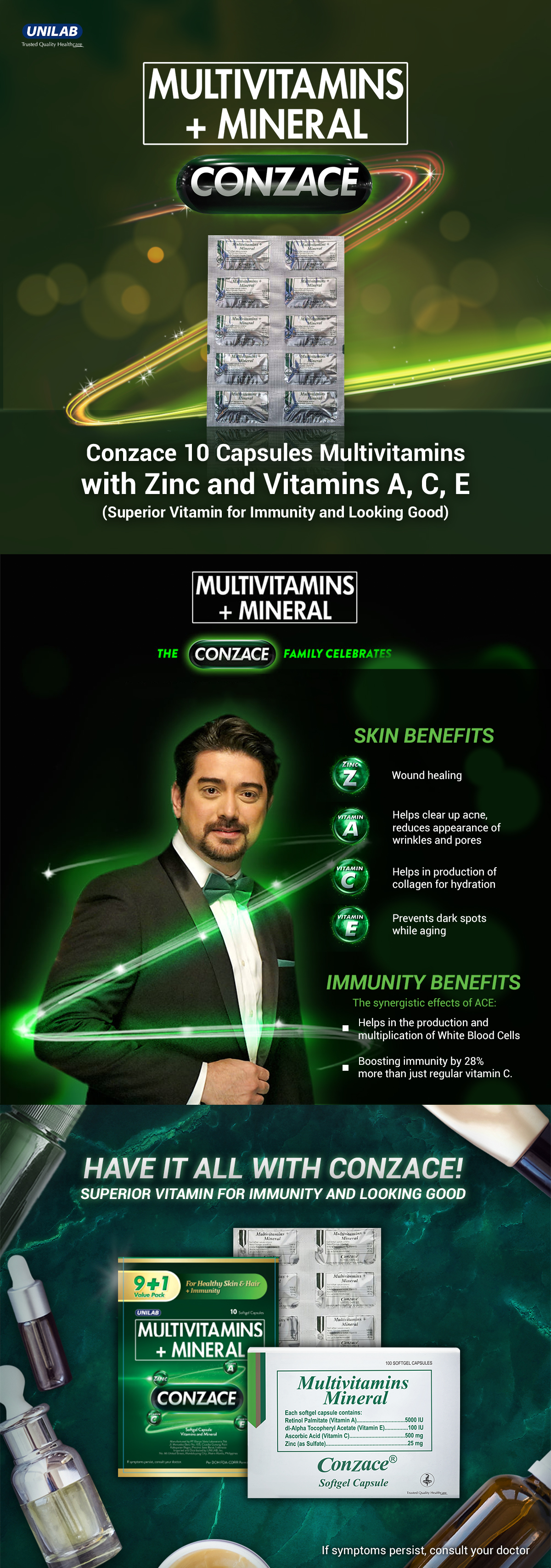 Conzace 10 Capsules Multivitamins (Helps Promote Immunity, Healthy Skin ...