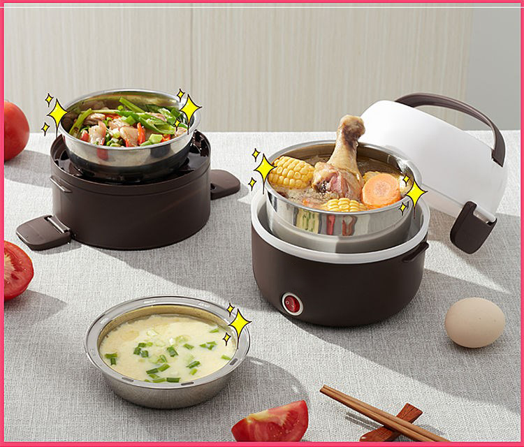 3-স্তরের পোর্টেবল বৈদ্যুতিক লাঞ্চ বক্স, স্টেইনলেস স্টিল লাঞ্চ বক্স সেট ...