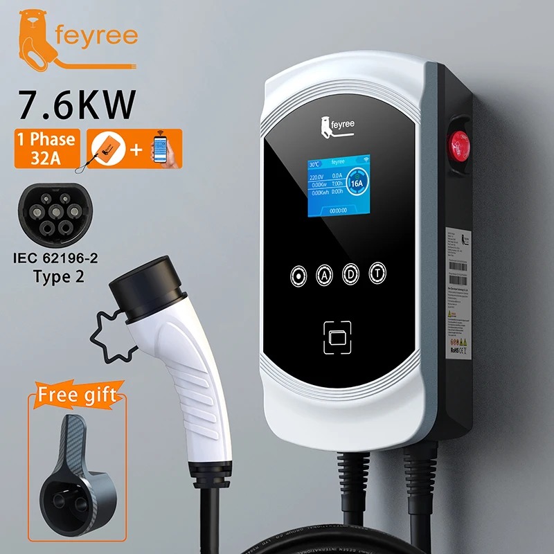 feyree EV Charger type 2 Wall Charger EV ที่ชาร์จรถไฟฟ้า Wallmounted สถานีชาร์จ APP Wallbox 7KW ...