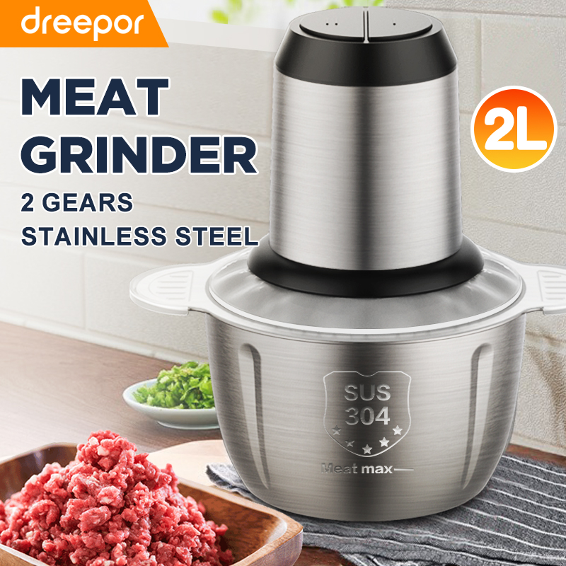 Dreepor 2L Electric Meat Grinder Stainless Steel Chopper & Blender ...