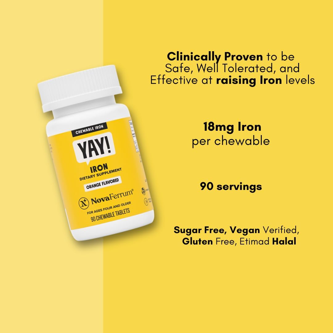 NovaFerrum Yay Iron Supplement Orange Flavored 90 Chewable Tablets ...