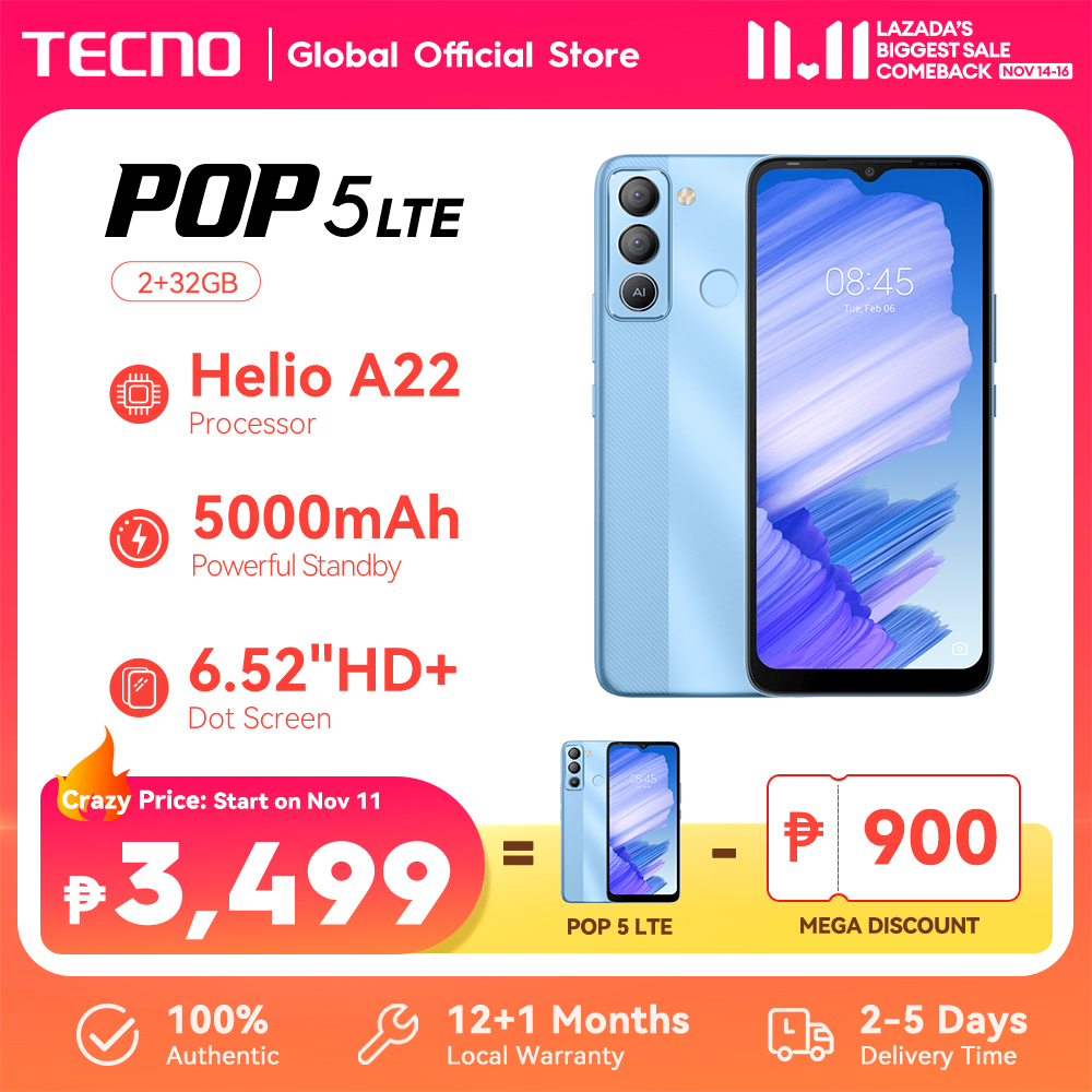 Tecno POP 5 LTE Smartphone | 2GB+32GB | 6.52” HD+ Display | 13 Months ...