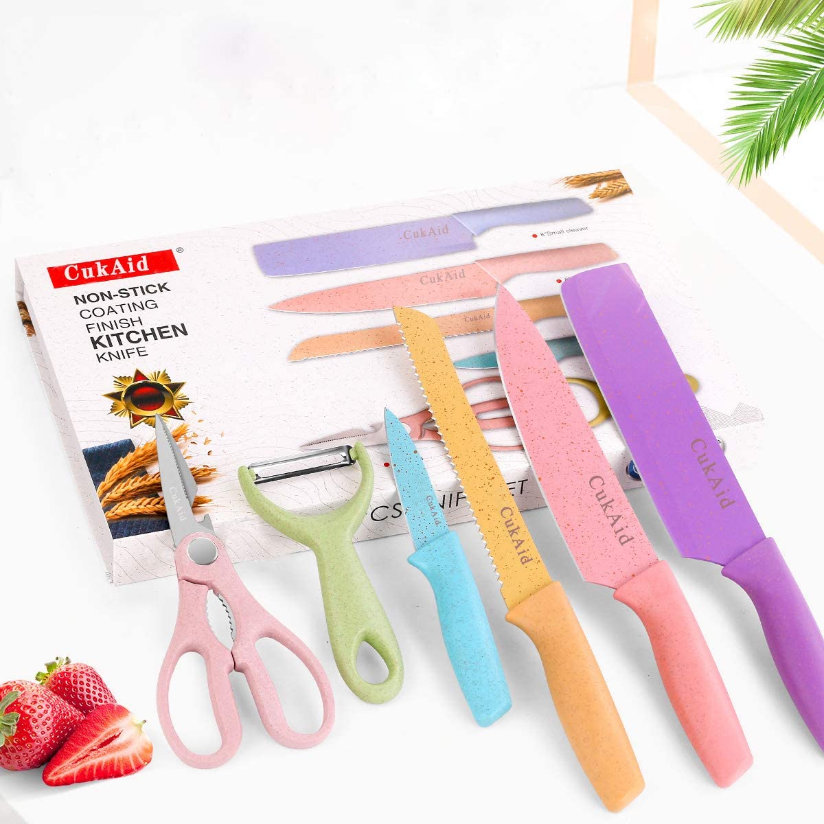 6 Pieces Professional Colorful Kitchen Knives Set with Gift Box, Sharp ...