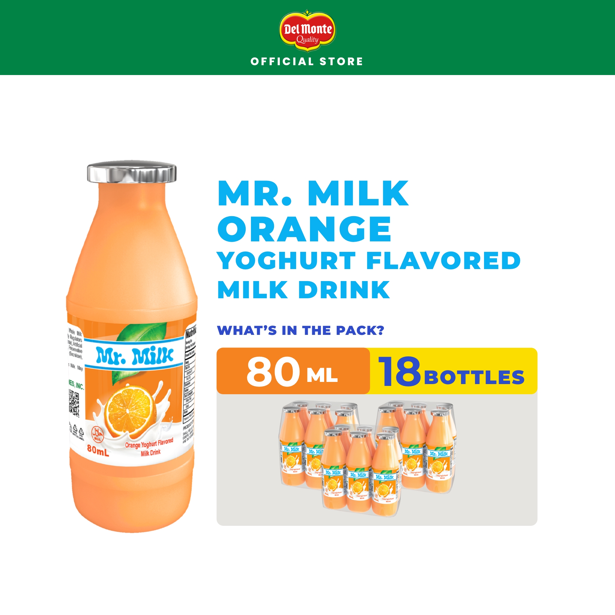 MR. MILK Orange Yoghurt Flavored Milk Drink that Kids Love - 80ml x 18