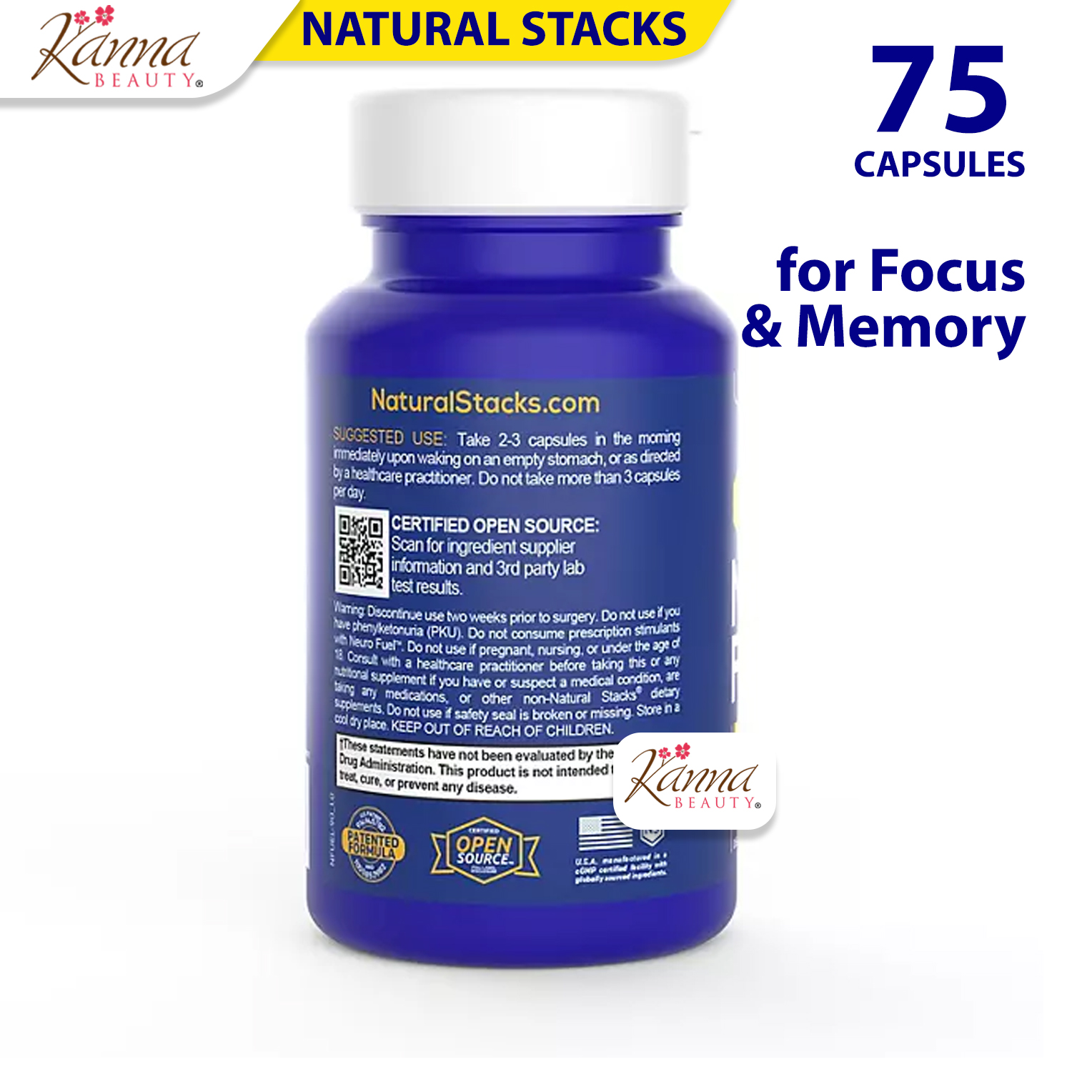 Natural Stacks Neuro Fuel for Focus & Memory | 75 Vegan Capsules ...