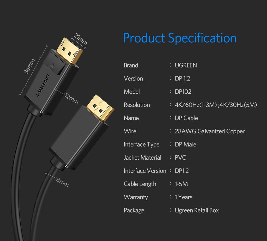Netcodex.ph: UGREEN 4K 1.2 Version Gold Plated DP to DP DisplayPort ...