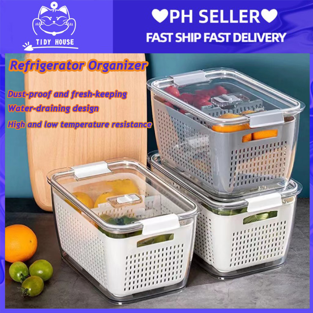 Refrigerator Organizer Drainer Bins Stackable Fridge Organizers Storage ...