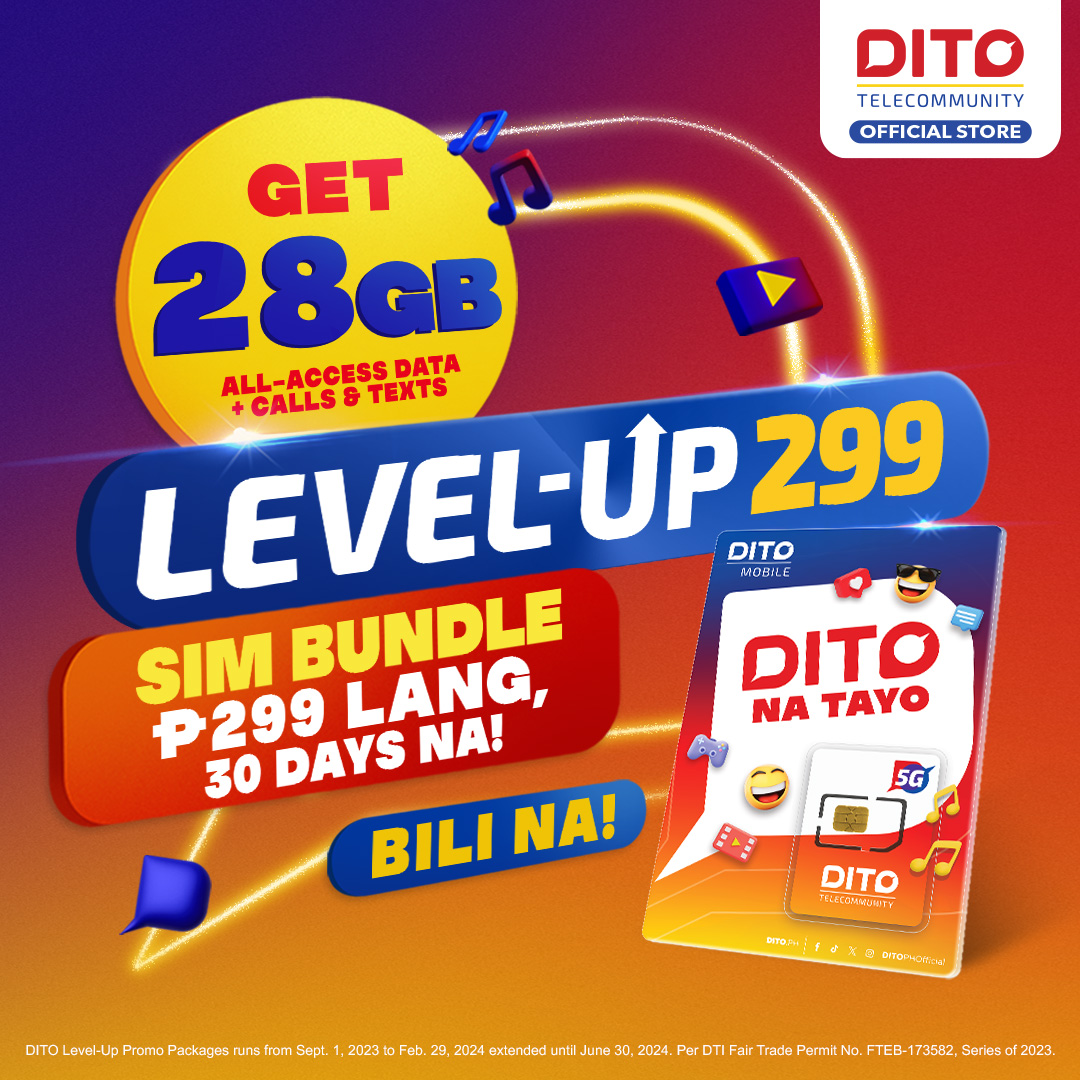 DITO 5G SIM with Level-Up 299 Bundle (28GB Data)