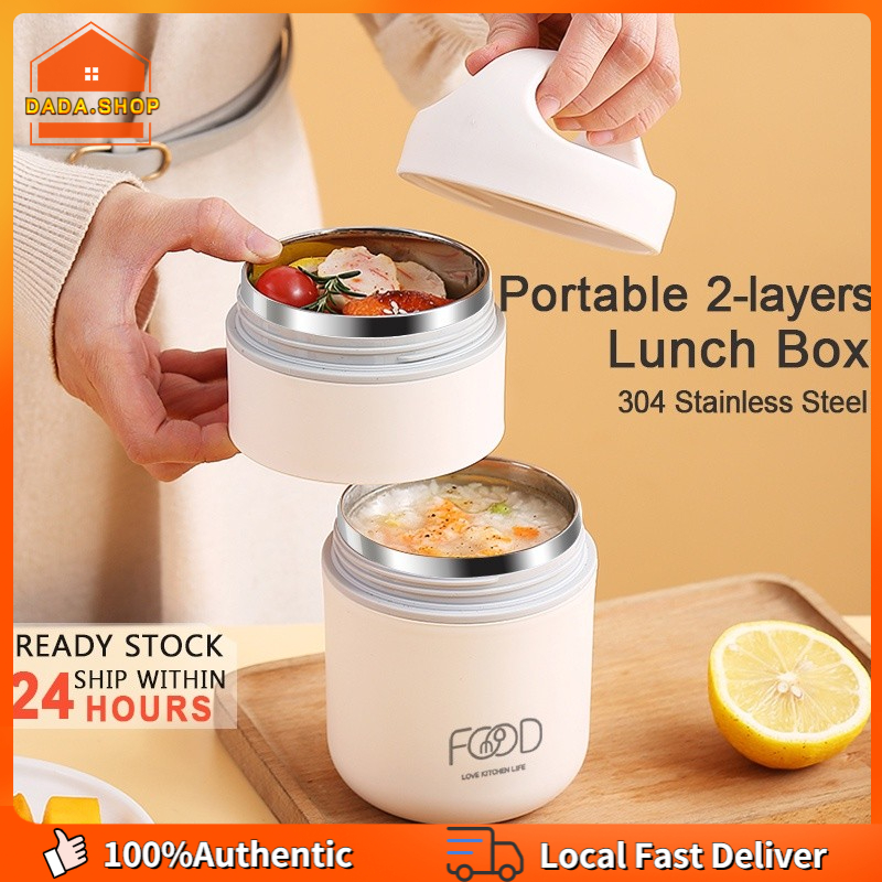 2 Layers Portable Lunch Box Breakfast Cup Breakfast Food Storage Box ...