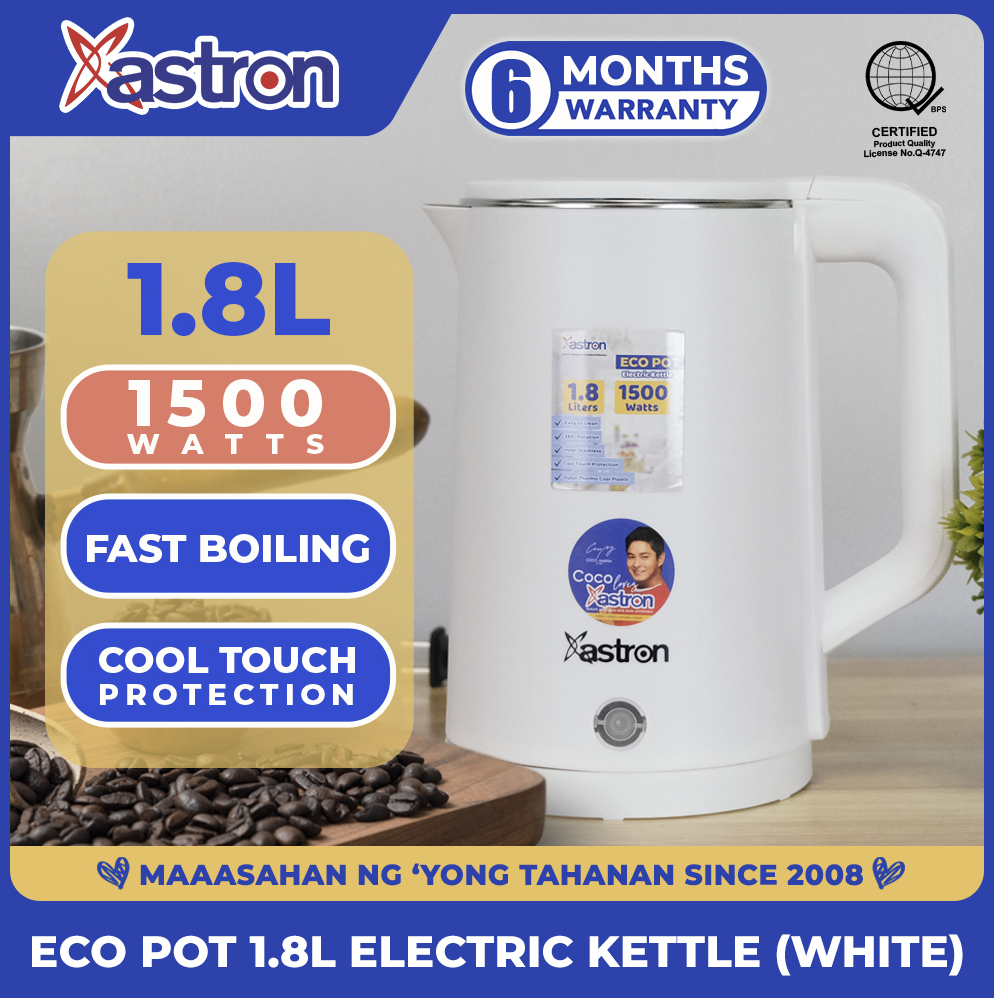 Astron Eco Pot 1.8L Electric Kettle (Matte White) | Cool Touch ...