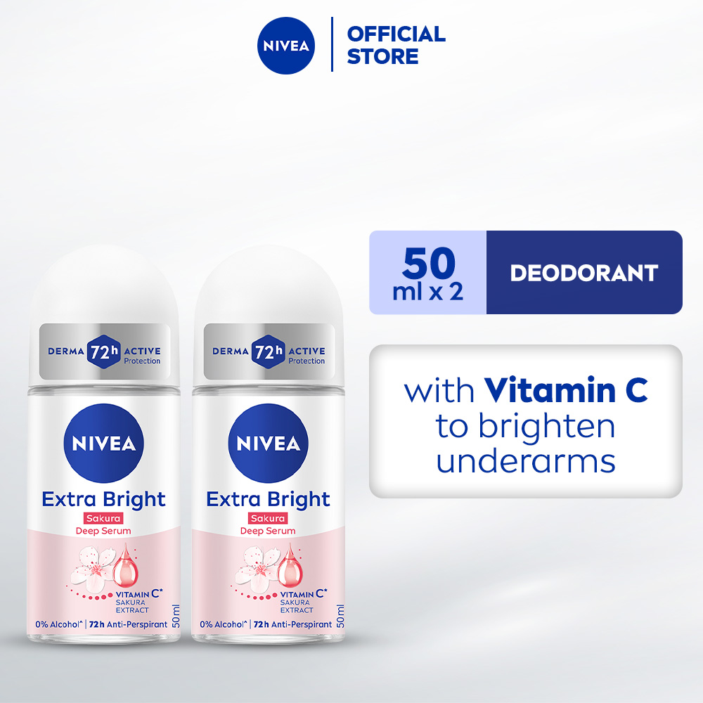PACK OF 2 NIVEA Deodorant Brightening Sakura Rose Essence Roll On, 50ml