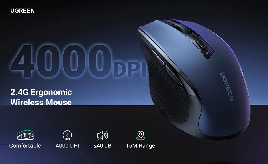 UGREEN Wireless Mouse Quiet Silent Click 2.4G Ergonomic with 6 Buttons ...