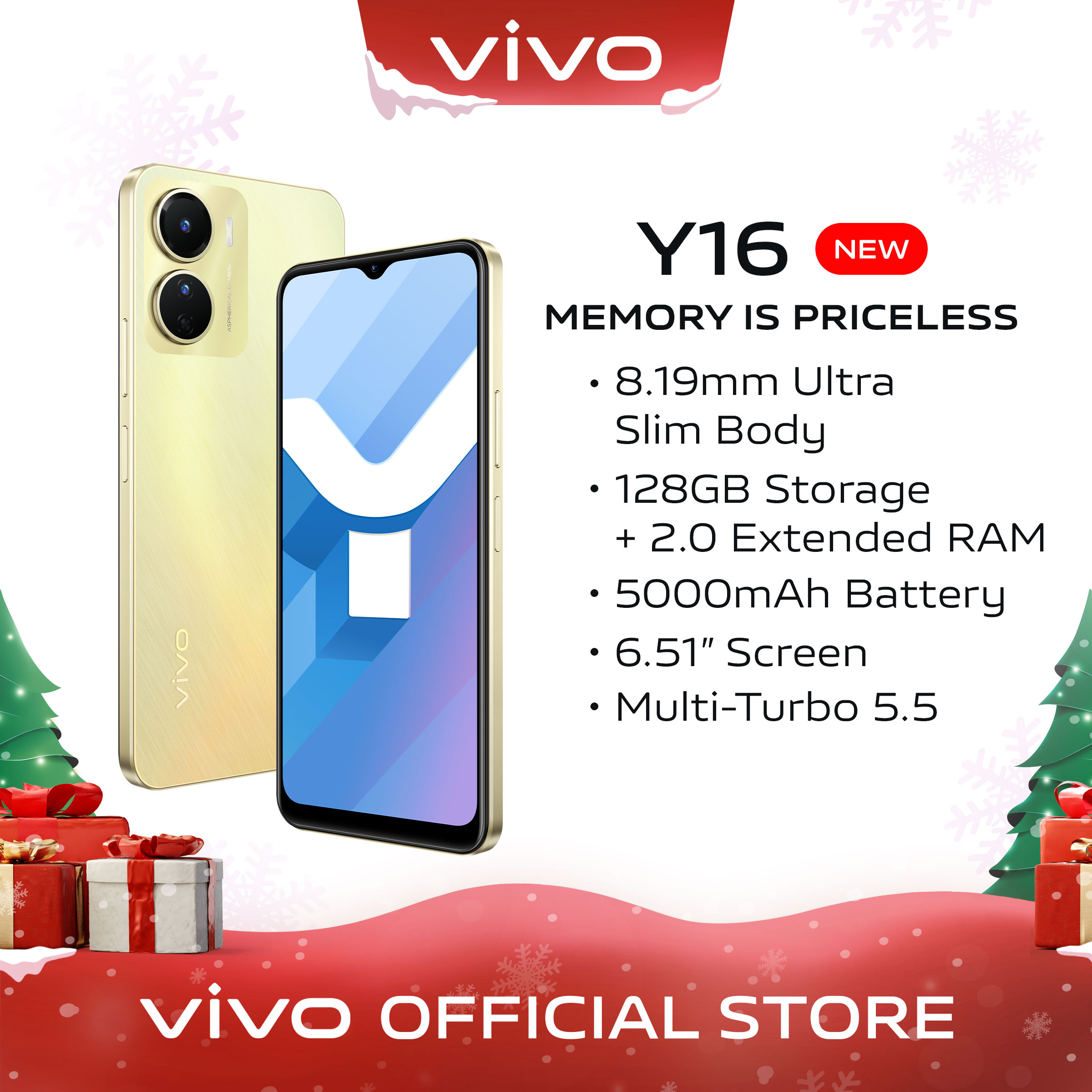 [NEW] vivo Y16 cellphone 128GB ROM mobile phone 5000mAh Battery gaming ...