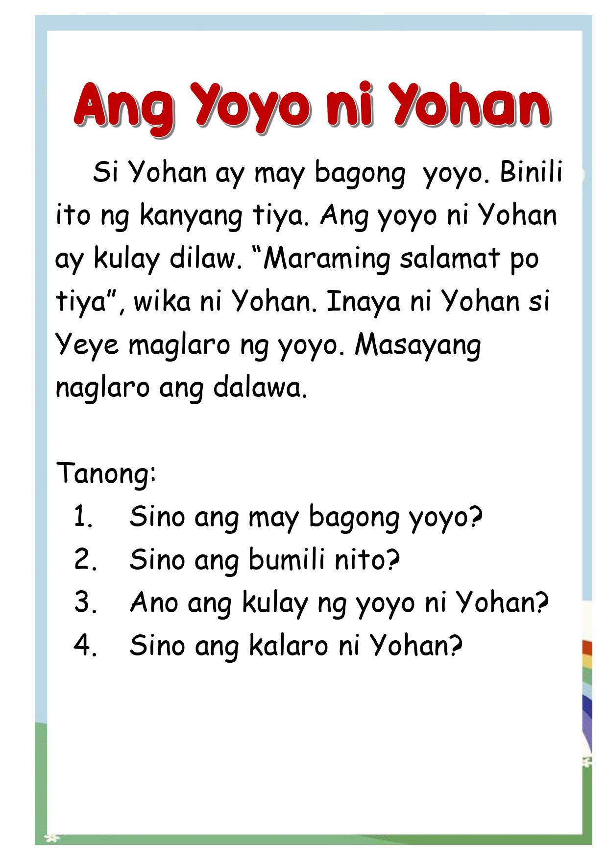 Grade 1 Maikling Kwentong May Tanong Maikling Kwentong Ano Ang