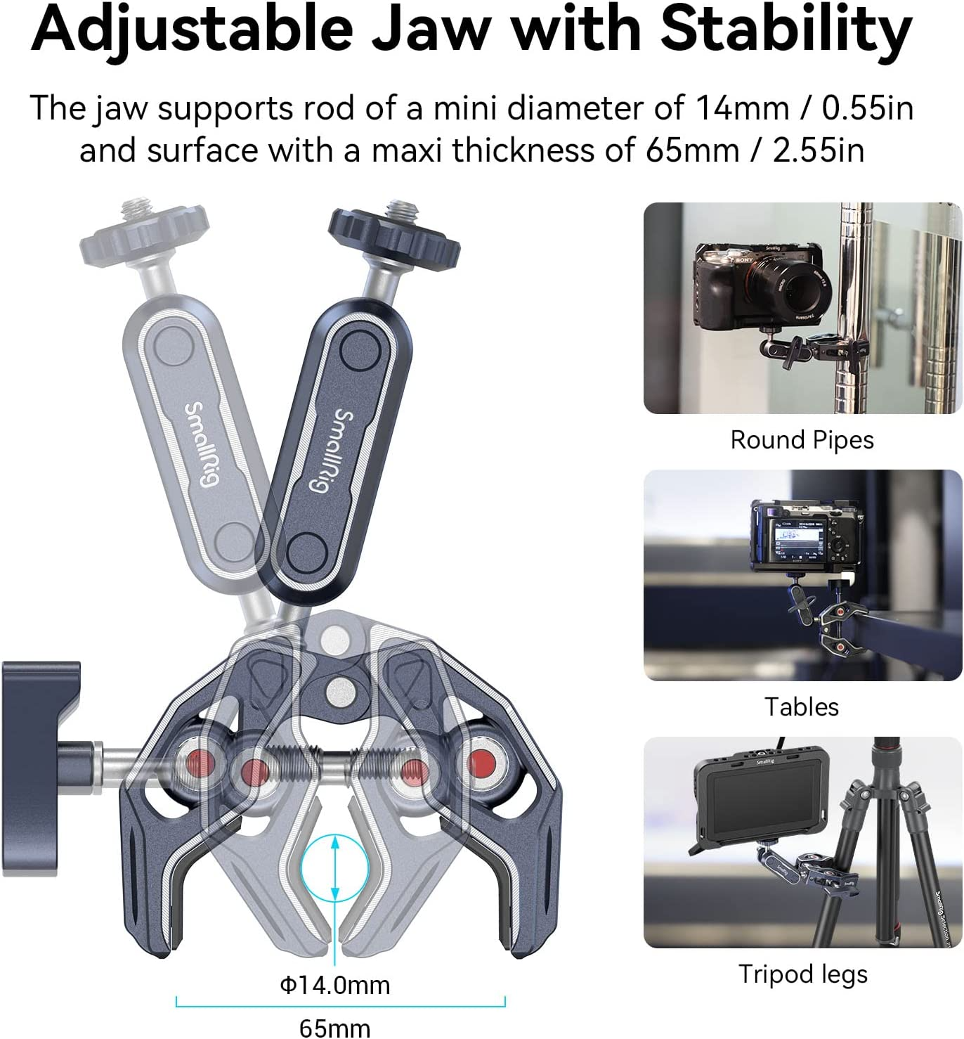 SmallRig Crab-Shaped Clamp with Ballhead Magic Arm with 3.5Kg Load Cap ...