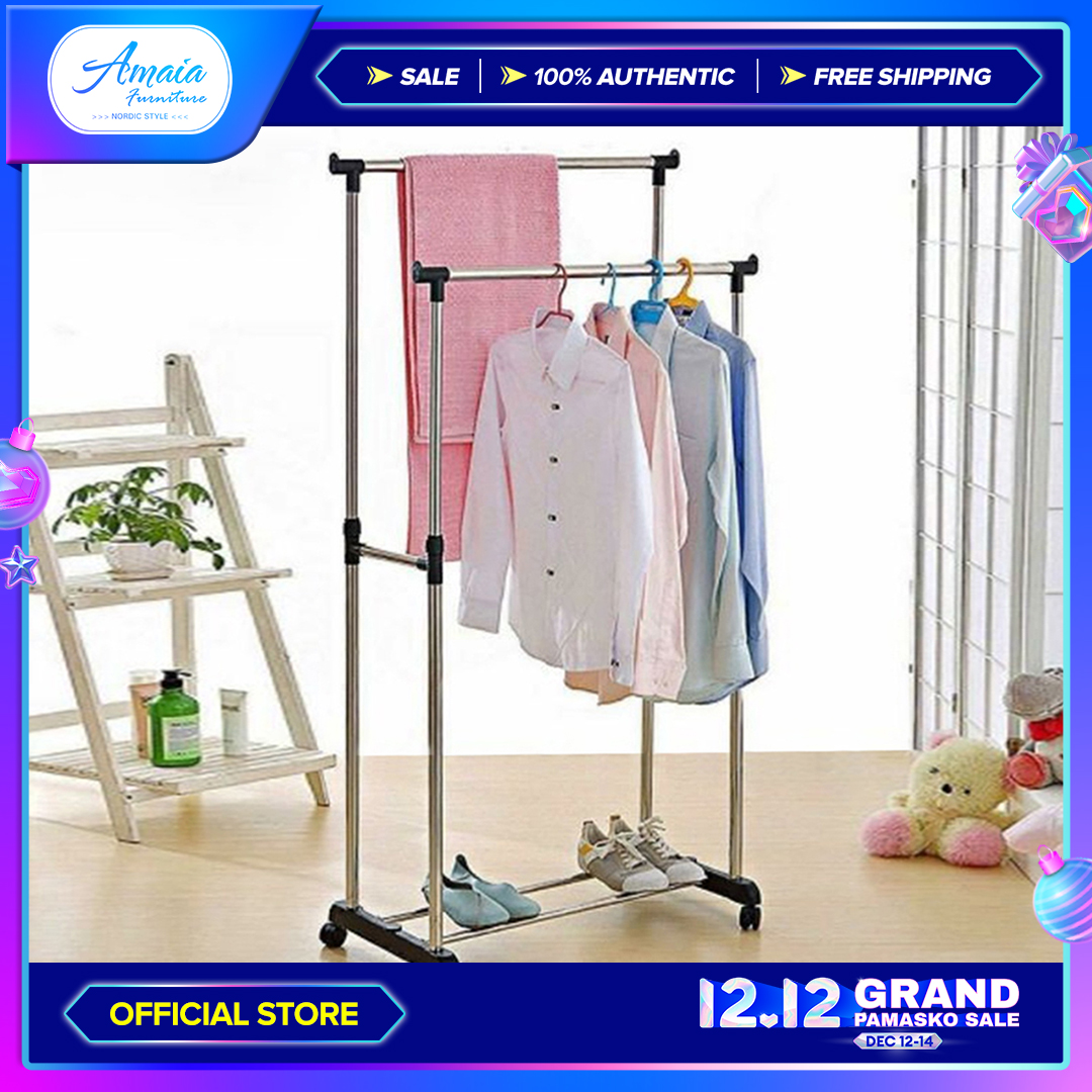 Amaia Furniture Indoor Double Pole Telescopic Clothes Rack