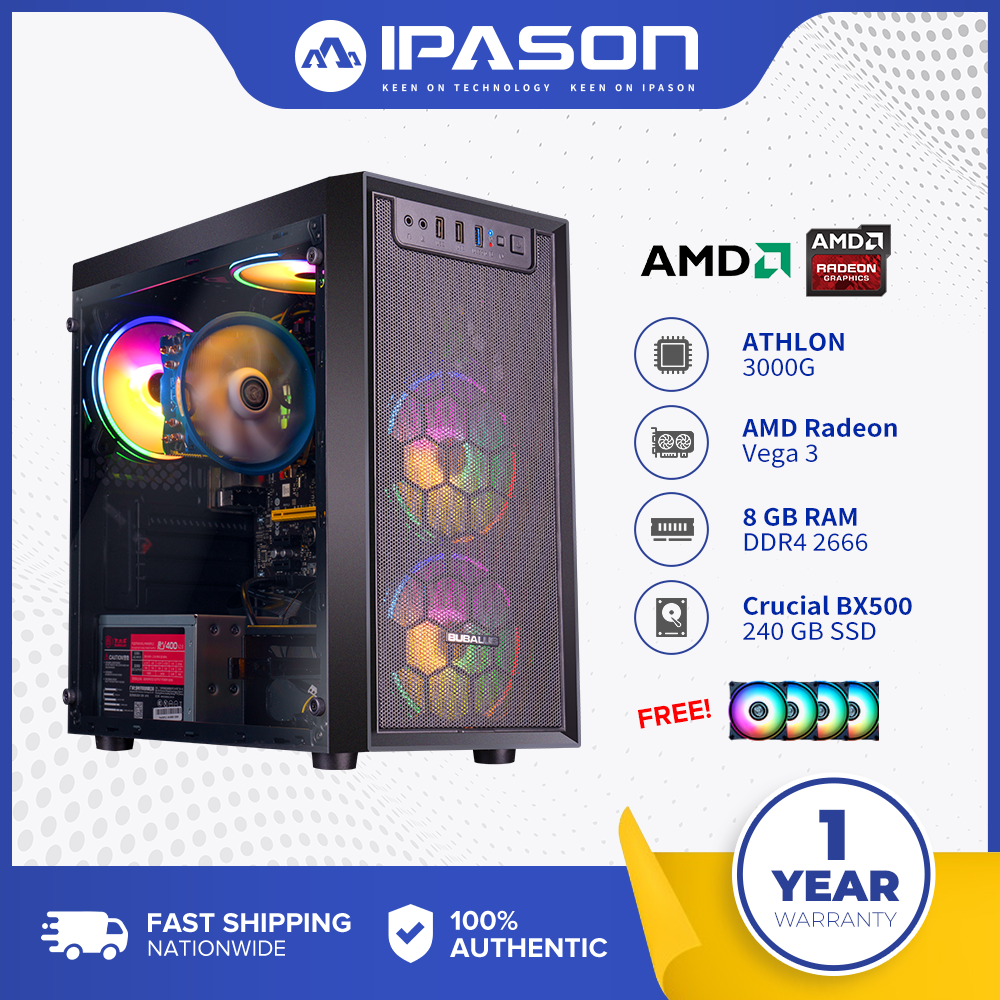 CPU Gaming Desktop AMD Ryzen 2100GE 8gb Ddr4 120gb SSD 500gb HDD Radeon ...
