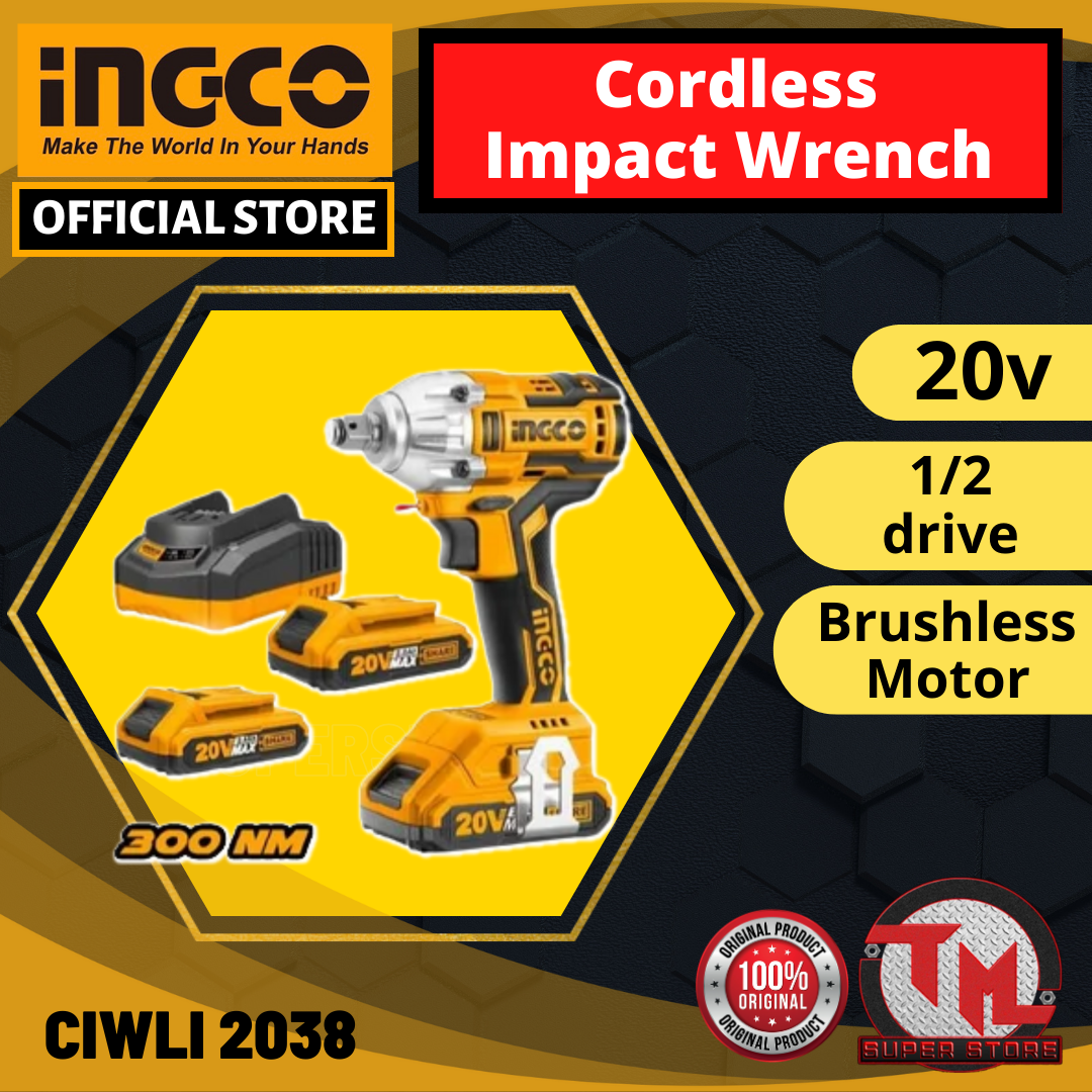 Ingco CIWLI2001 Cordless Lithium-Ion Impact Wrench, 1/2, 42% OFF